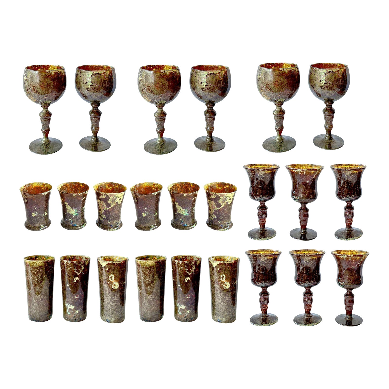 Neiman Marcus Moss Agate Art Glass Beverage Set | Chairish