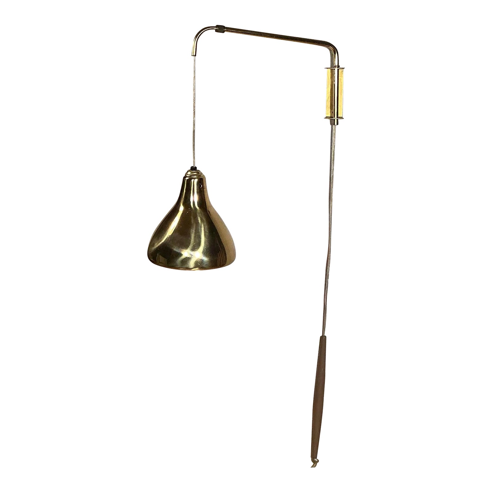 Telescopic Arm Wall Lamp With Brass Metal Shade Attributed to Gunnel ...
