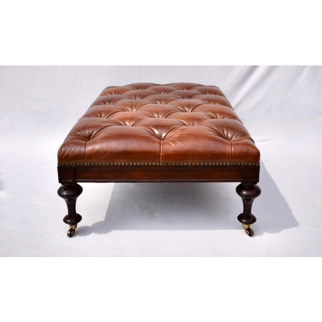 Chesterfield Leather Ottoman on Brass Casters by Drexel | Chairish