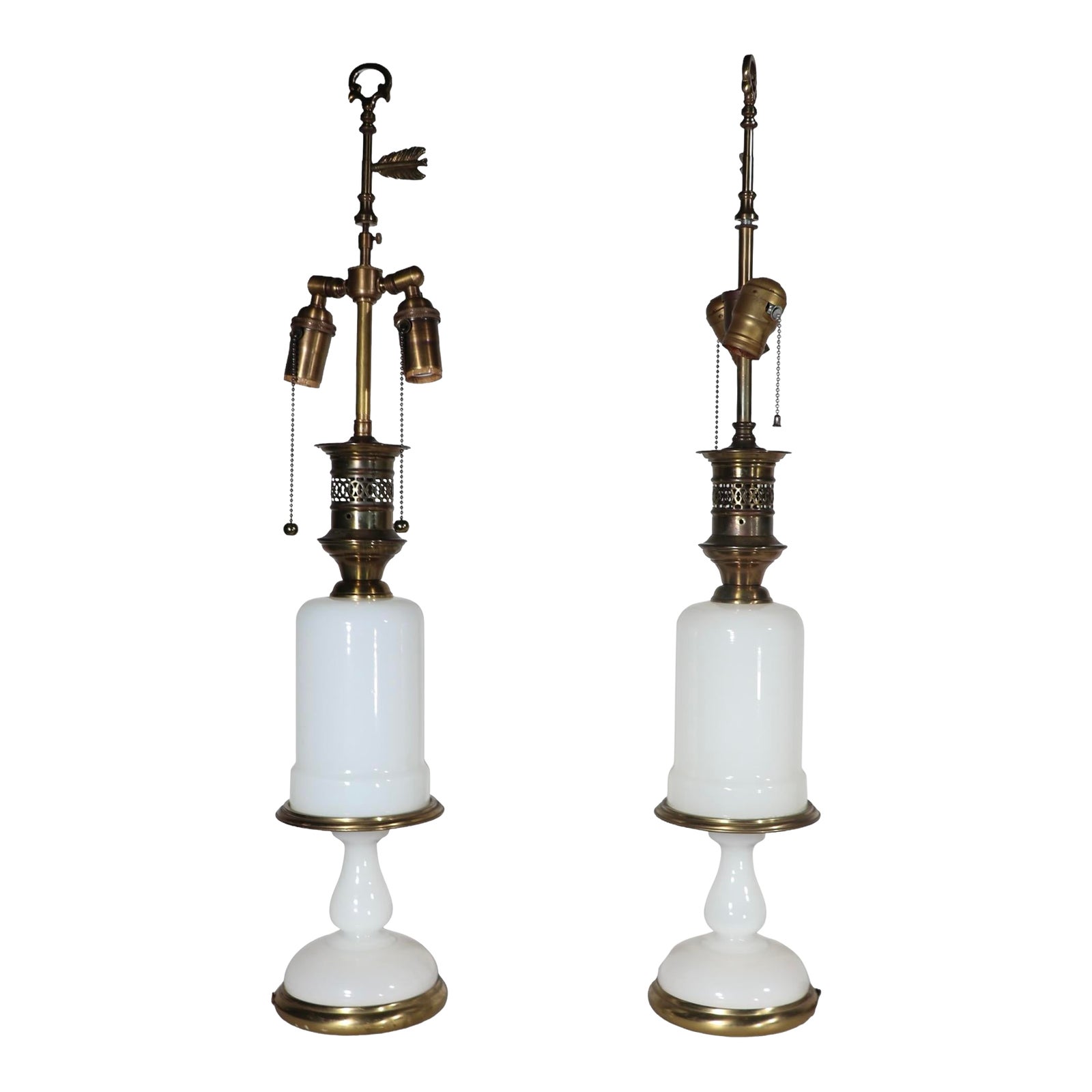 Pr. Opalene Glass and Brass Table Lamps by Warren Kessler C 1960/1970's ...