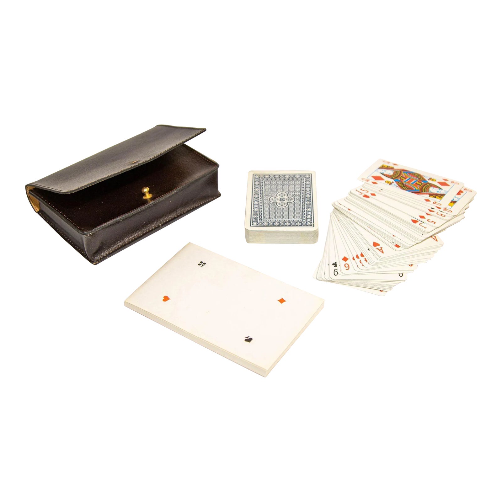 Vintage Leather Bridge, Poker Playing Card Game Case With 2 Card Decks ...