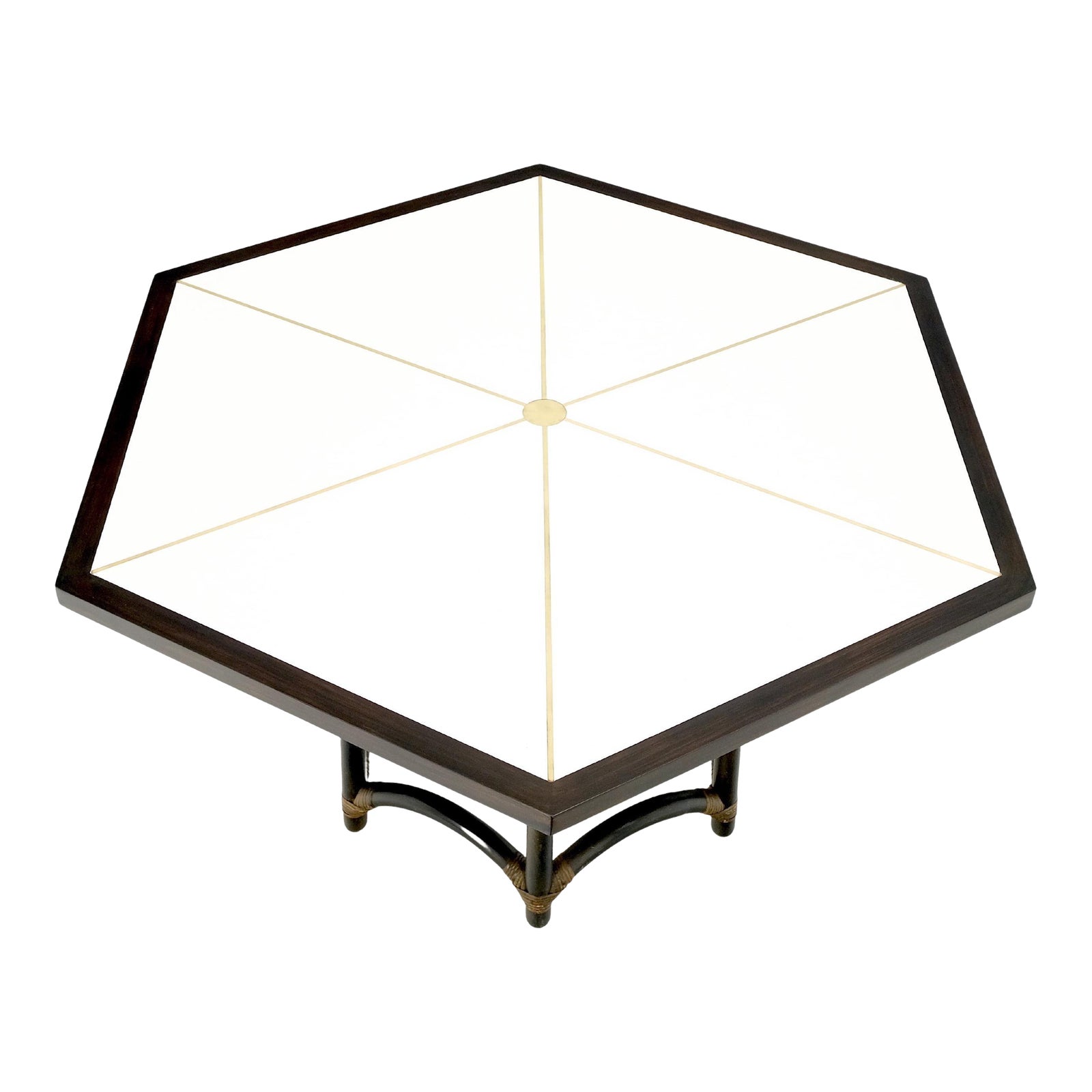 Ebonised Bamboo Brass Inlay Mahogany Top Hexagon Card Game Poker Table ...