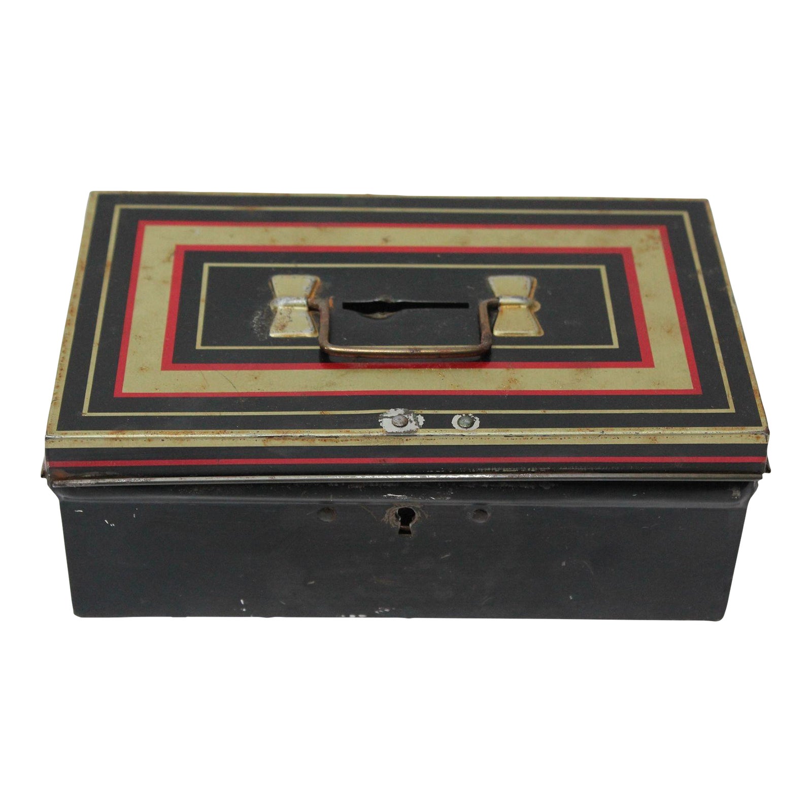 Mid-Century English Black Tin Safety Deposit/Money Box by Chad Valley ...