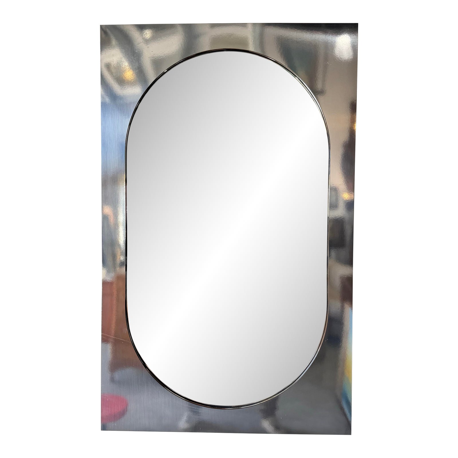 70's Mid-Century Modern Oval Chrome Wall Mirror | Chairish