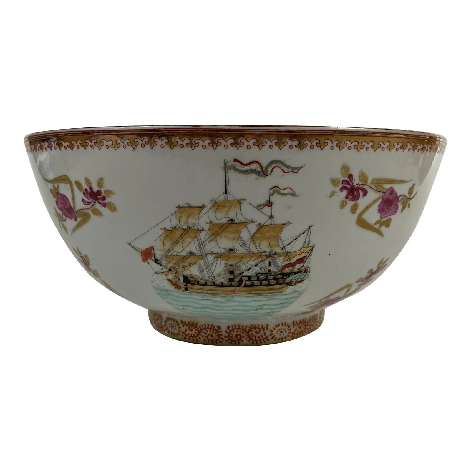 Chinese Export Porcelain Ship Bowl | Chairish