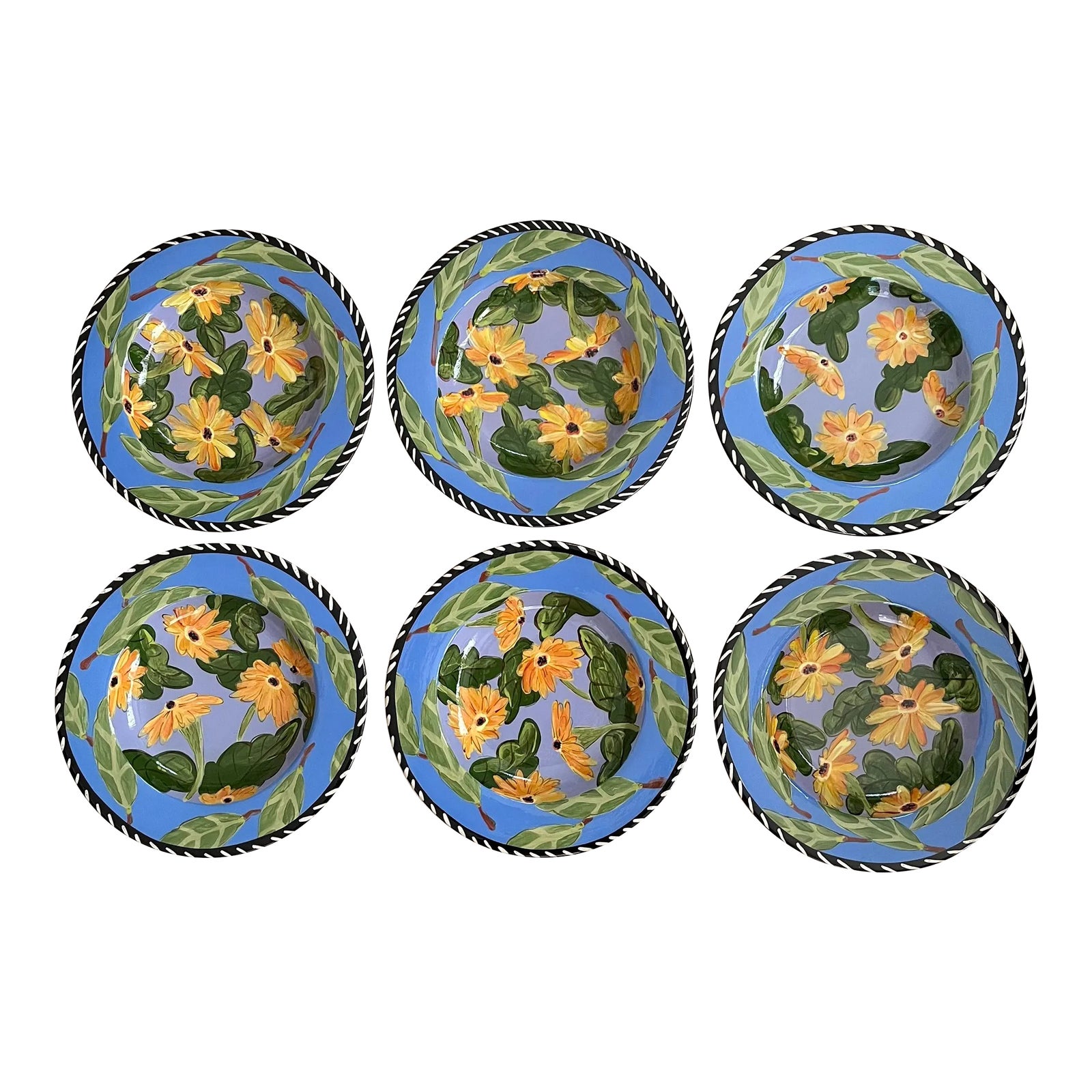 Droll Designs Large Pasta Soup Bowls- Set of 6 | Chairish