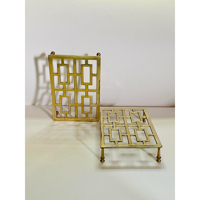 Vintage Indian Brass Rectangular Trivets- a Pair | Chairish