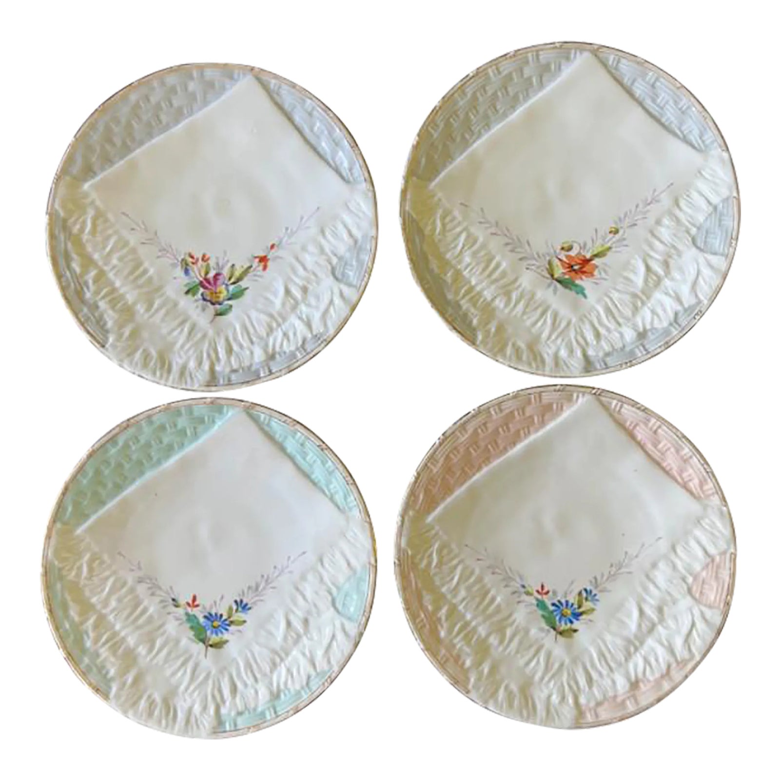 Late 19th Century Luncheon Plates Linen Napkin Design Pastel Floral ...