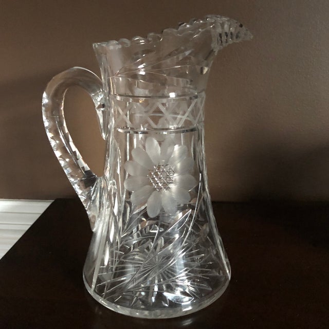Vintage Glass Pitcher With Etched Flowers - Glass Designs