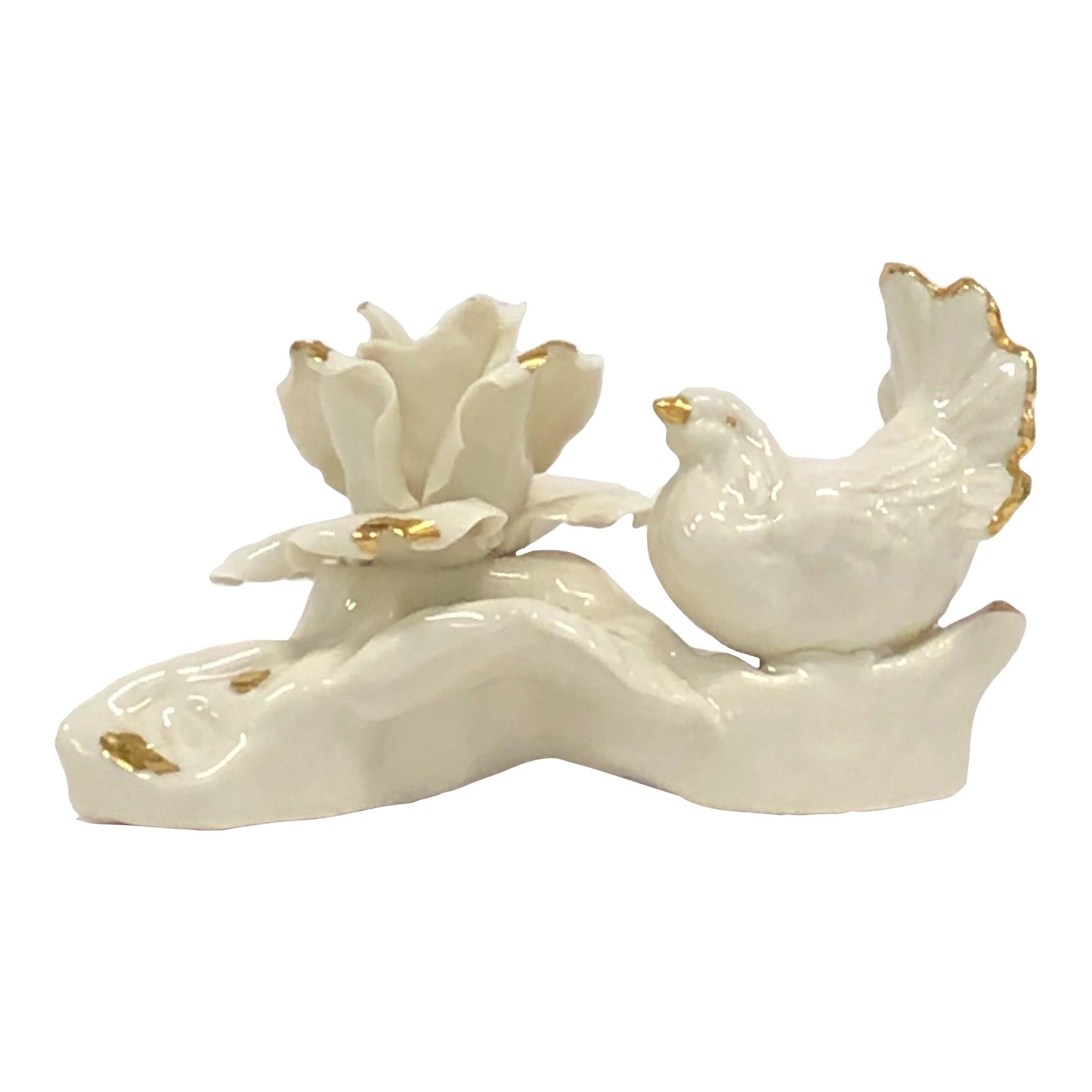 Vintage 1960s Italian Capodimonte Porcelain Bird & Rose Figurine | Chairish