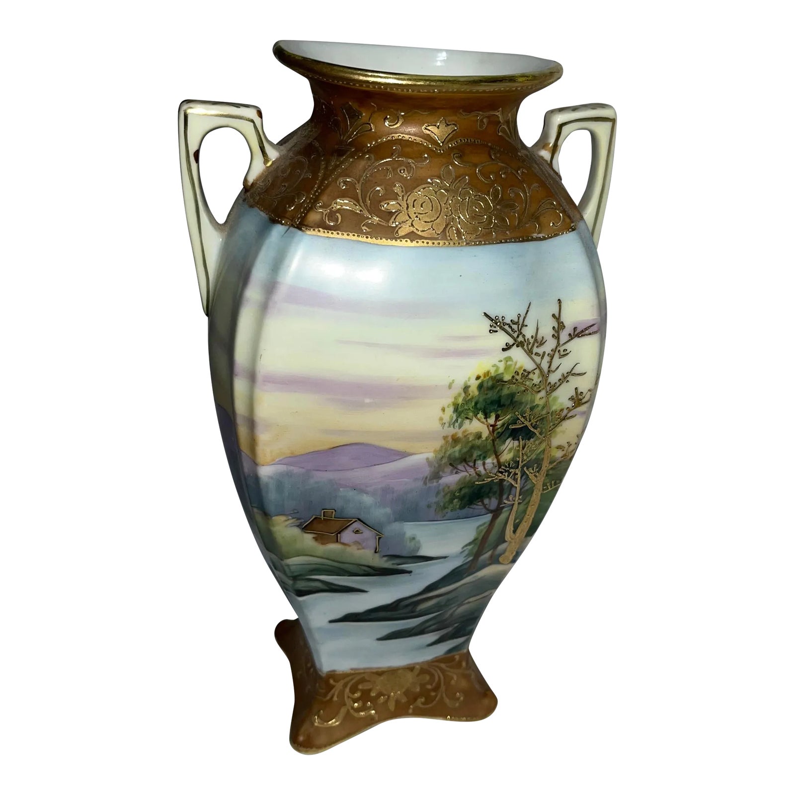 Vintage Ornate Hand Painted Japanese Nippon Ceramic Vase | Chairish