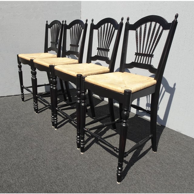 Set of Four Black Ethan Allen Rush Barstools Bar Stools ~ French ...