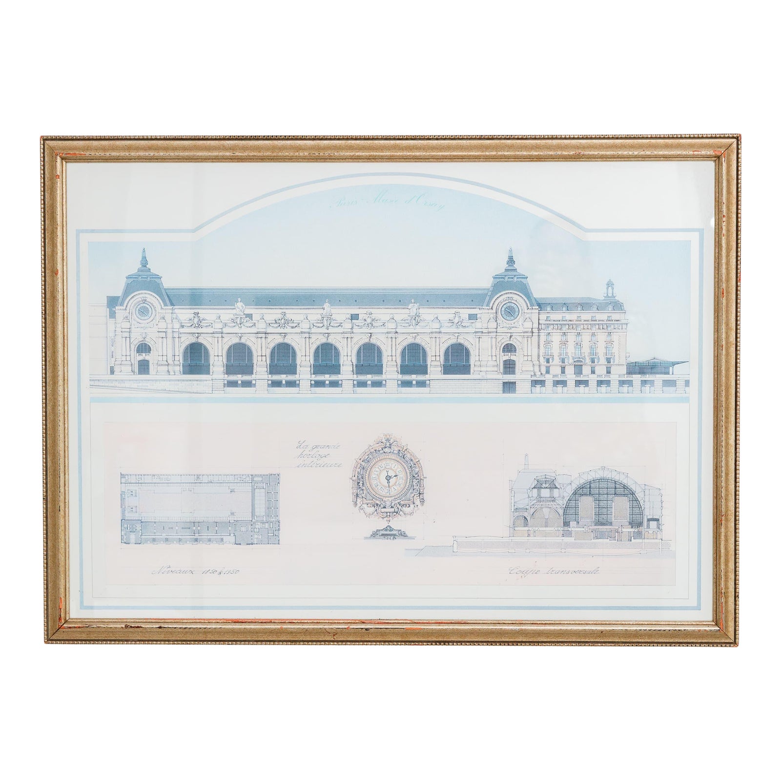 Vintage Framed Architectural Print With Classical Building Elevations ...