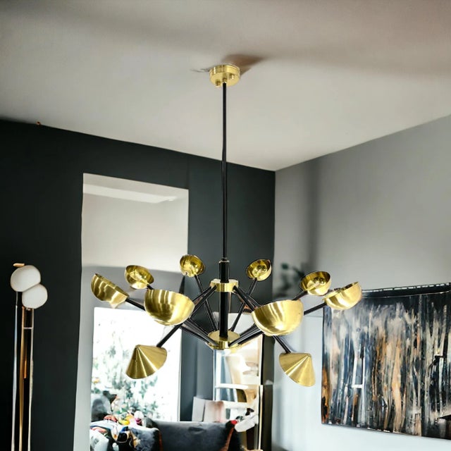 Twelve Light Hand Made Pure Raw Brass Sputnik Chandelier | Chairish