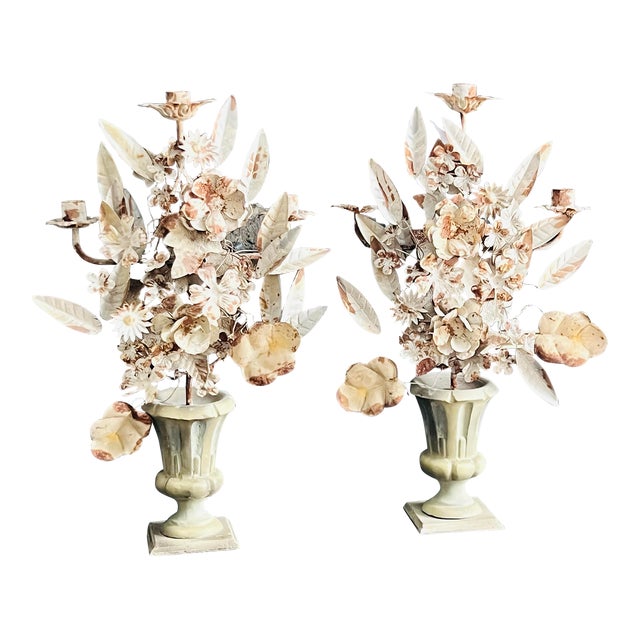 Anthropologie Altar Tole Flower Garland in Urn Candlesticks a Pair ...