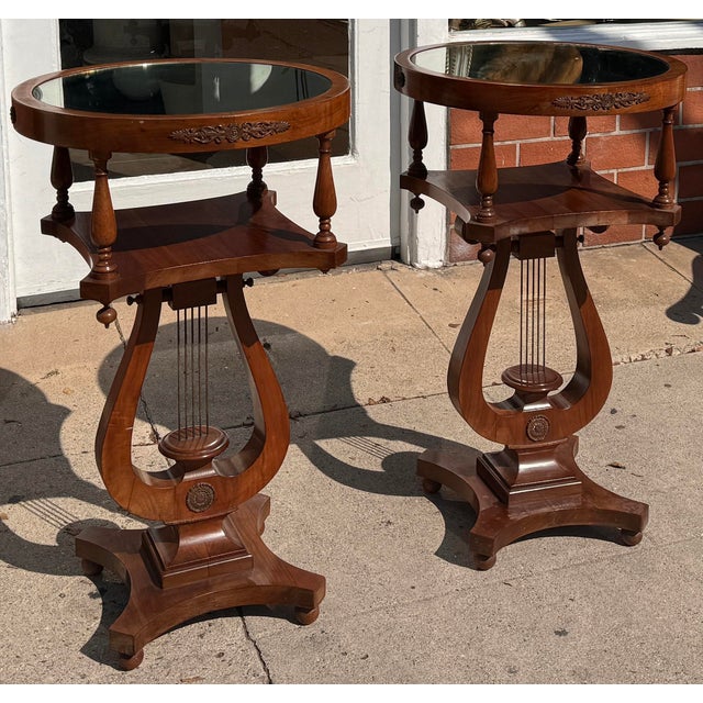 Pair of American Empire Mahogany Rectangular Lyre Base Pedestal Side ...