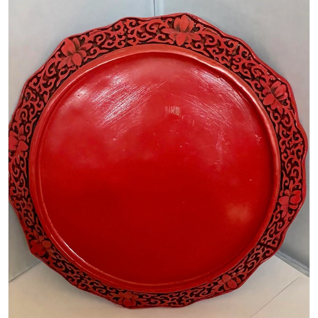 Chinese Hand Carved Cinnabar Red Plate | Chairish