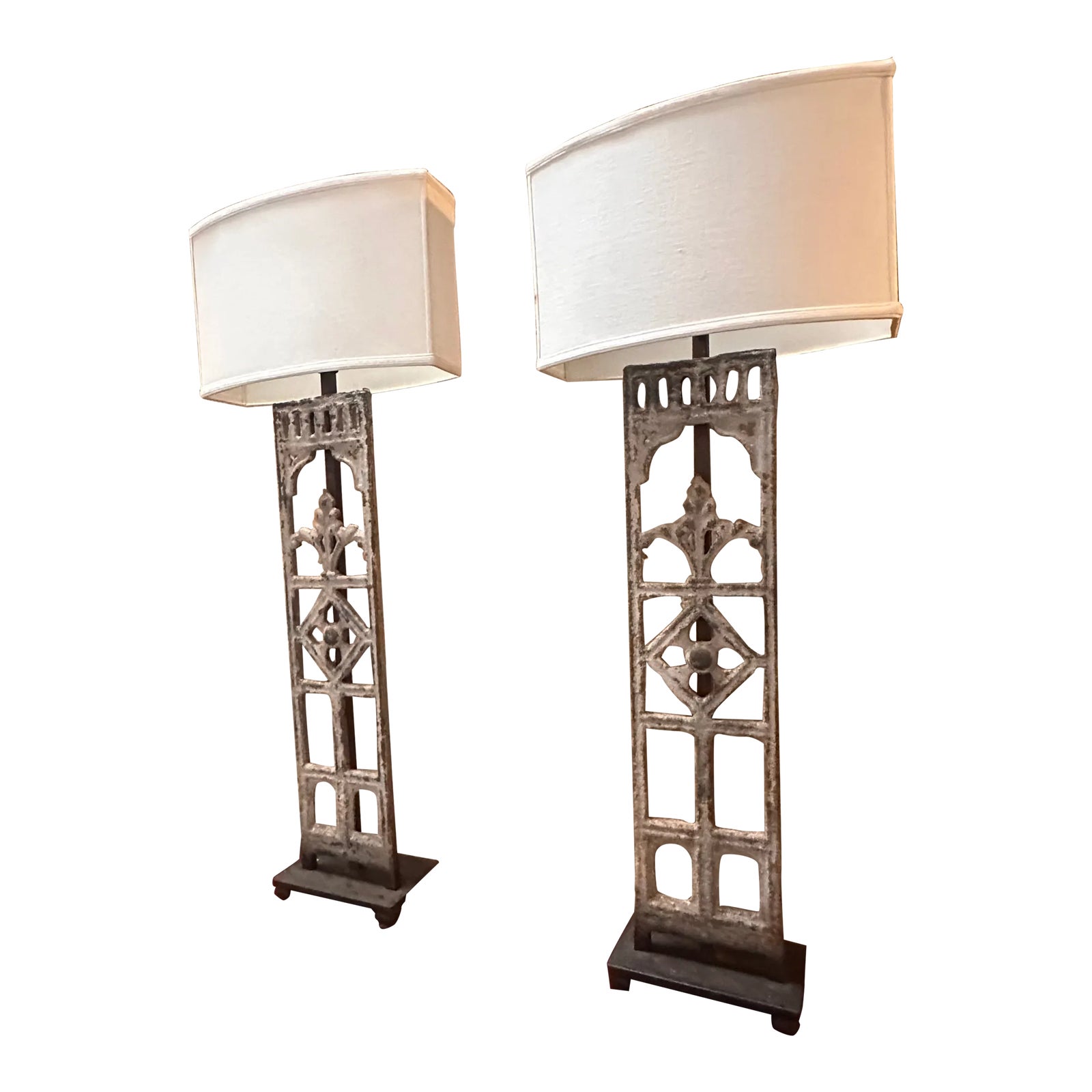 Pair of Tall Wrought Iron Architectural Elements Made Into Lamps ...