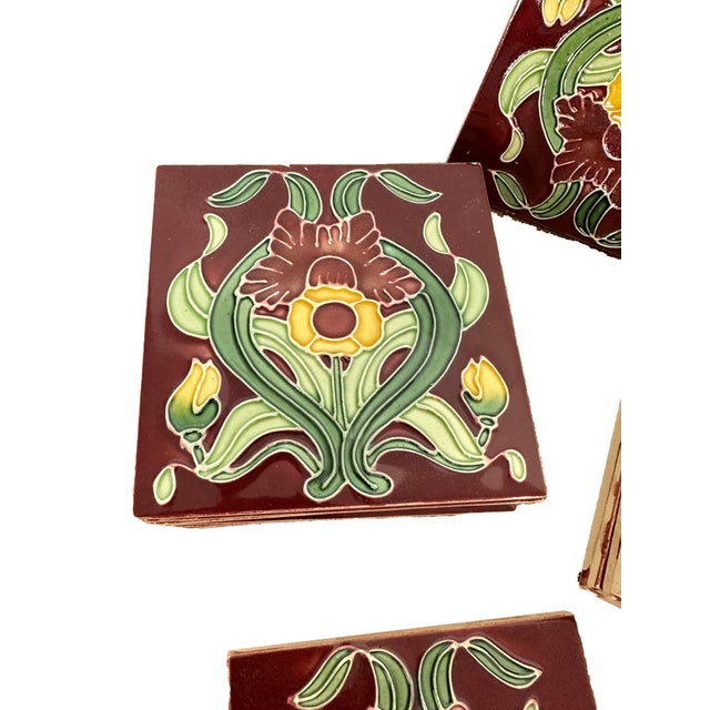1990s German Embossed Art Nouveau Style Art Tiles - Set of 20 | Chairish