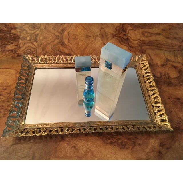 Vintage 1960s Gold Metal Mirrored Perfume Dresser Tray | Chairish