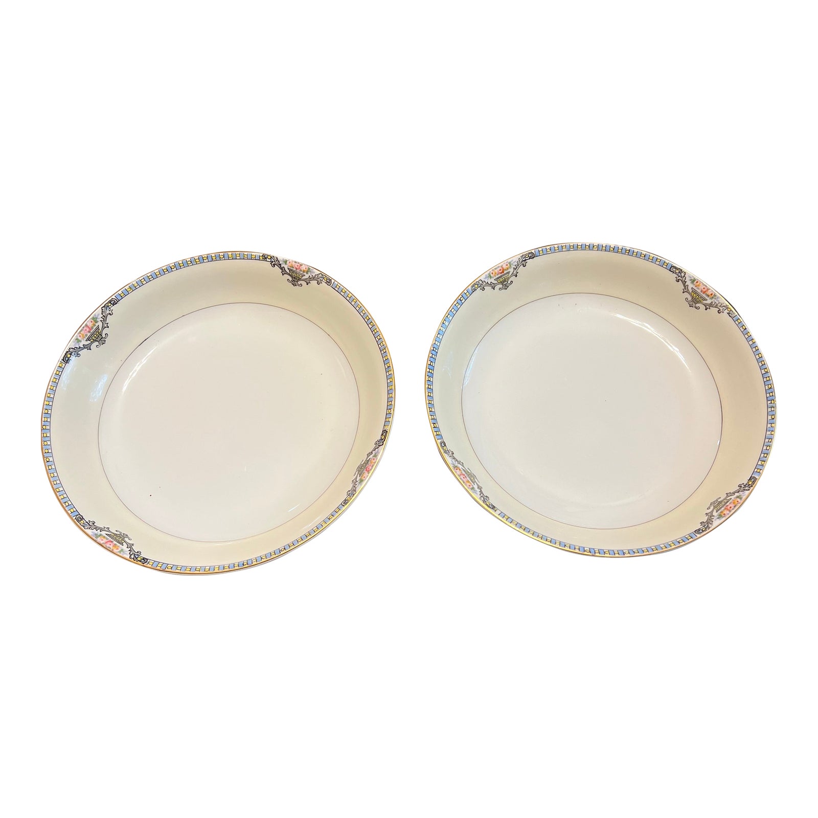 Pair of 1970s White Noritake Plates With Floral Rims | Chairish
