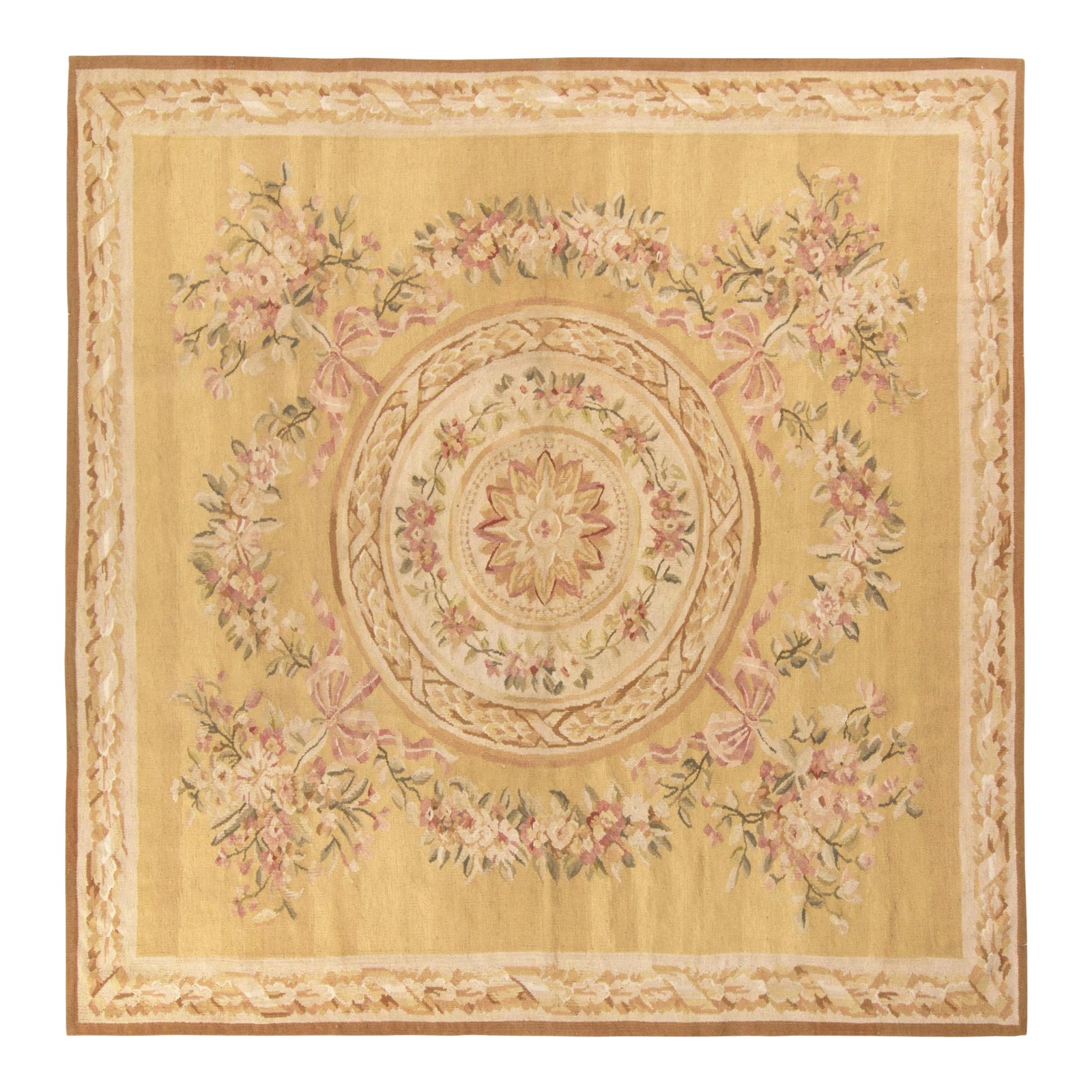 Rug & Kilim’s Aubusson Style Flat Weave in Beige, Cream Medallion ...