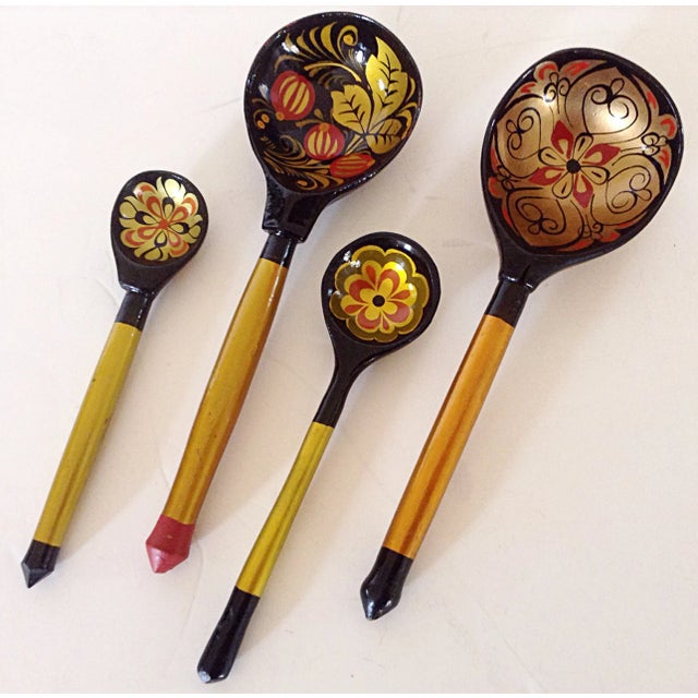 Russian Hand Painted Wooden Spoons - Set of 4 | Chairish