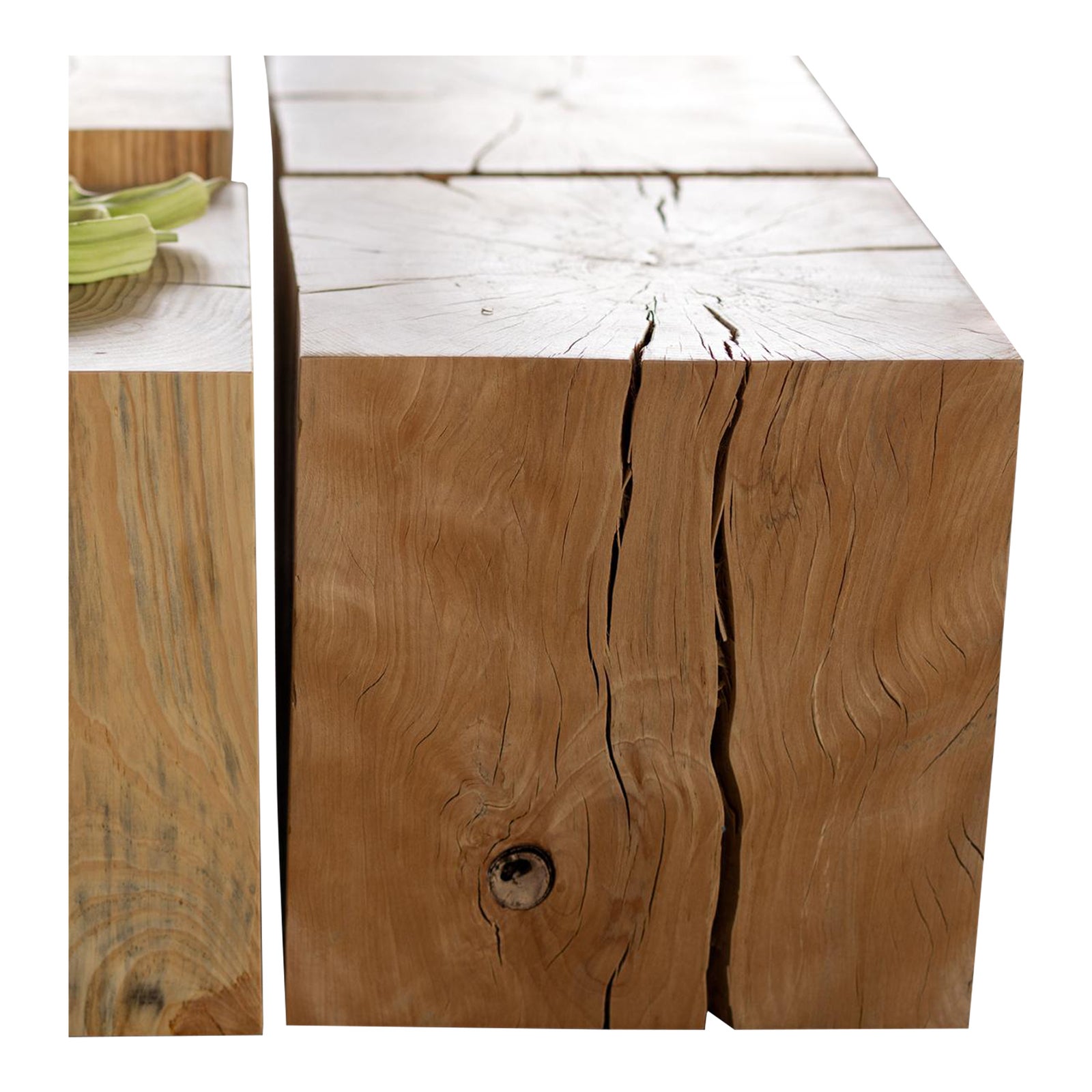 Short Beech Solid Wood Cube Side Table | Chairish