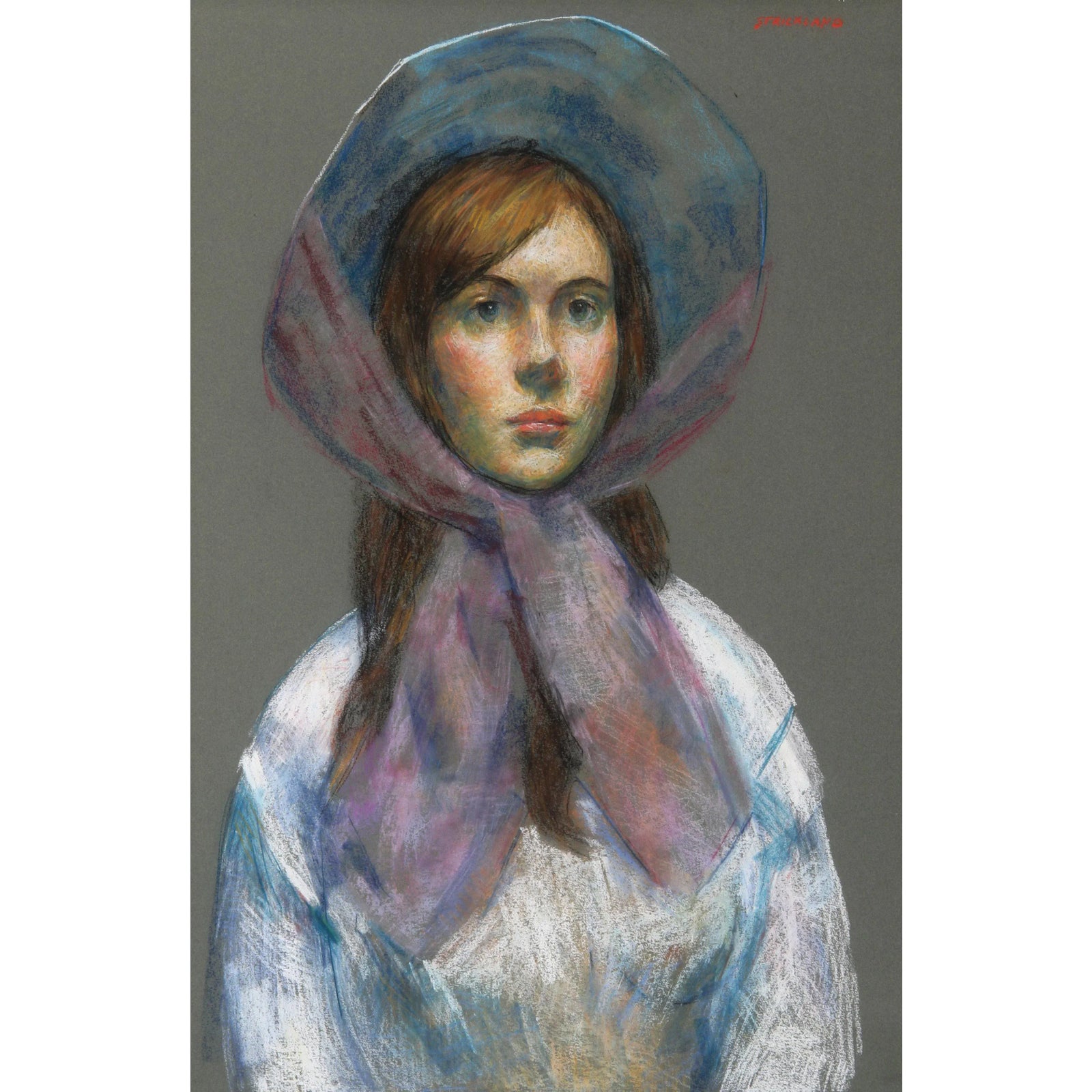 Thomas Strickland Girl with Bonnet, Pastel Portrait by Thomas ...