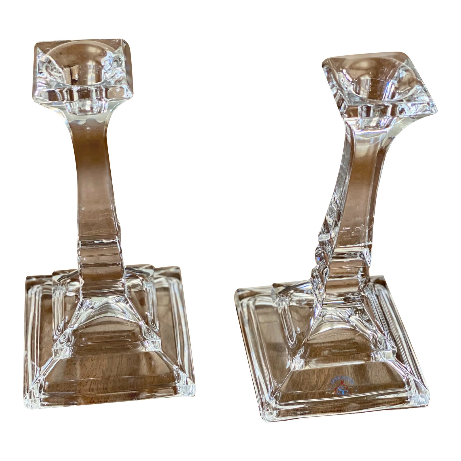 Late 20th Century St. George Crystal Candlestick Holders- a Pair | Chairish