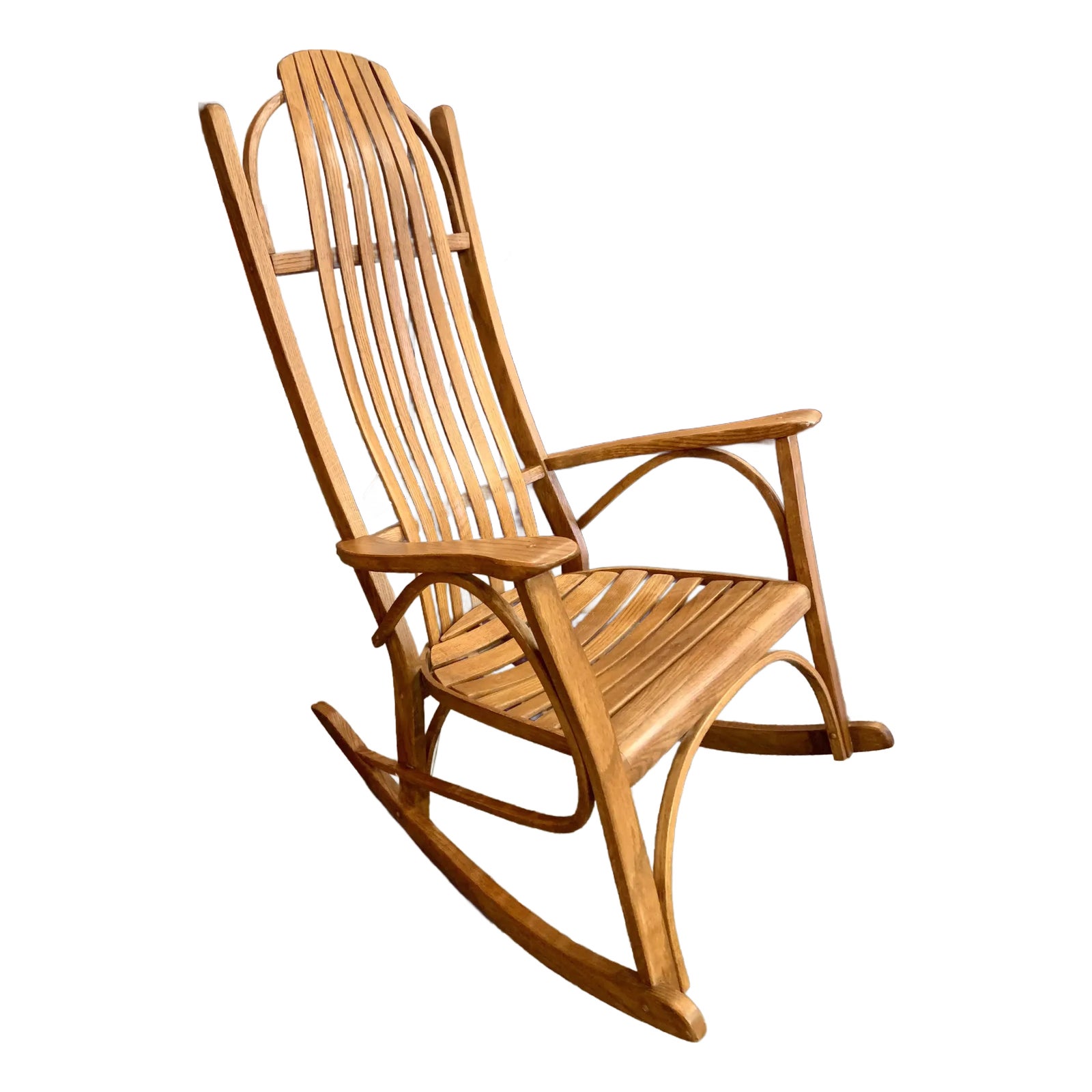 1980s Amish Oak Slat Rocking Chair | Chairish