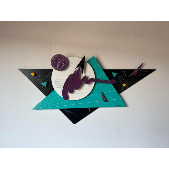 90's Memphis Style Postmodern Geometric Wood Wall Sculpture, Signed ...