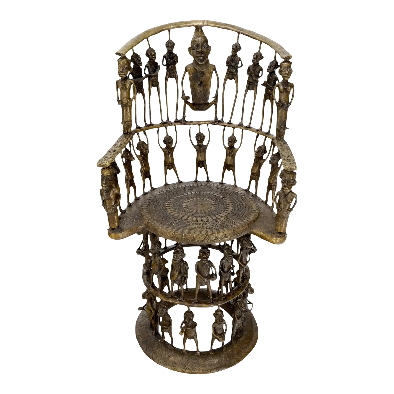 Solid Bronze 44 Figurines African Cameroon Bronze Figurative Throne ...