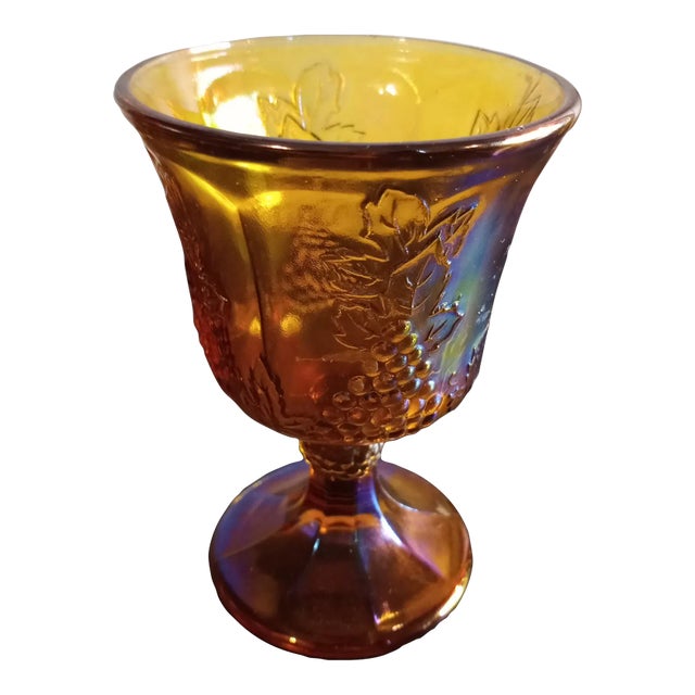 Vintage Indiana Glass Marigold Harvest Carnival Glass Goblet | Chairish