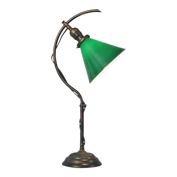1910s Faries Table Desk Lamp Japanned Copper Emeraldlite Green Shade ...