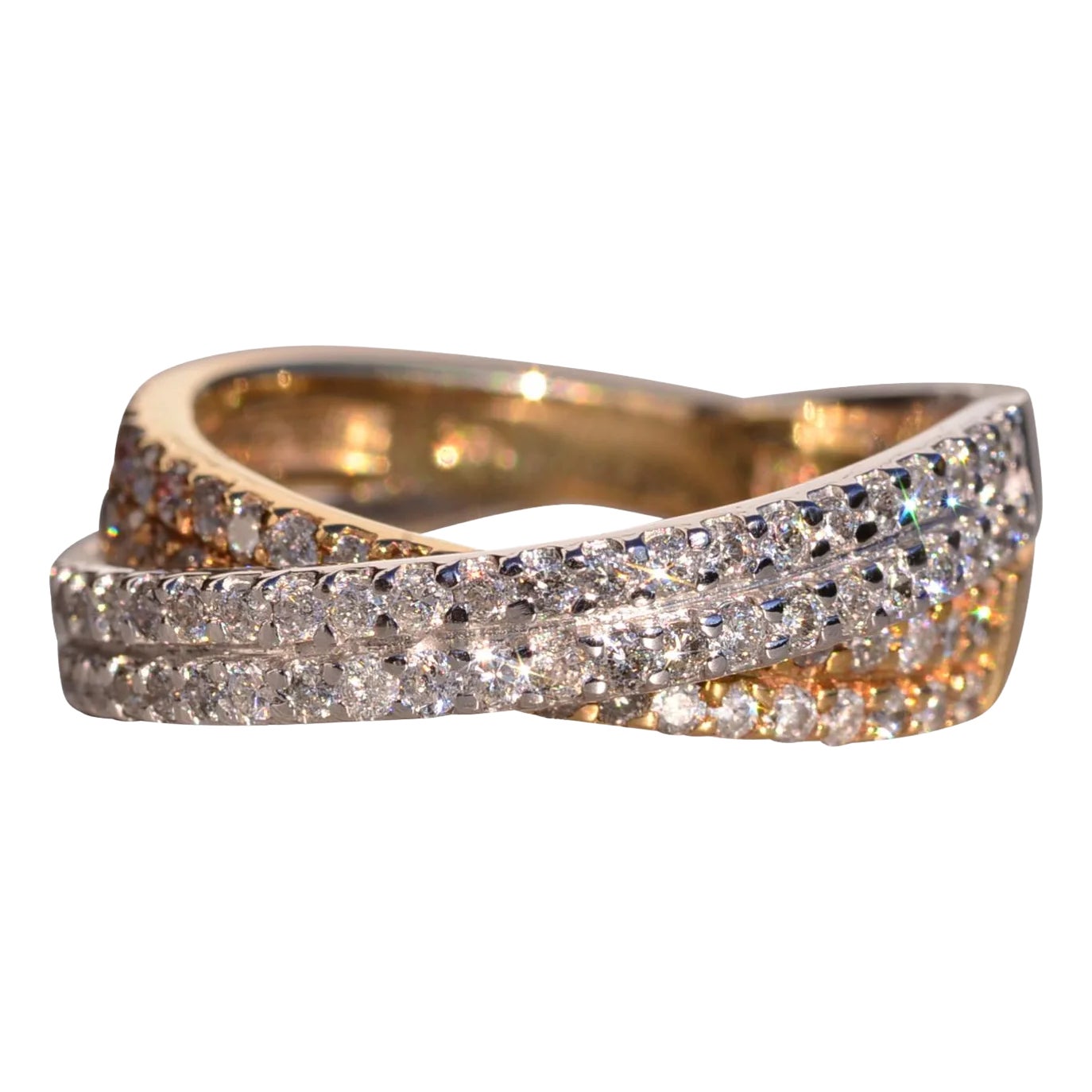 Rue de Rivoli: Two Tone Natural Diamond Crossover Ring | Chairish
