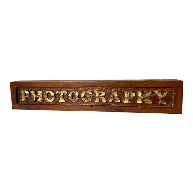 1970s Hand Carved Wood Photography Sign With Gold Gilded Letters | Chairish