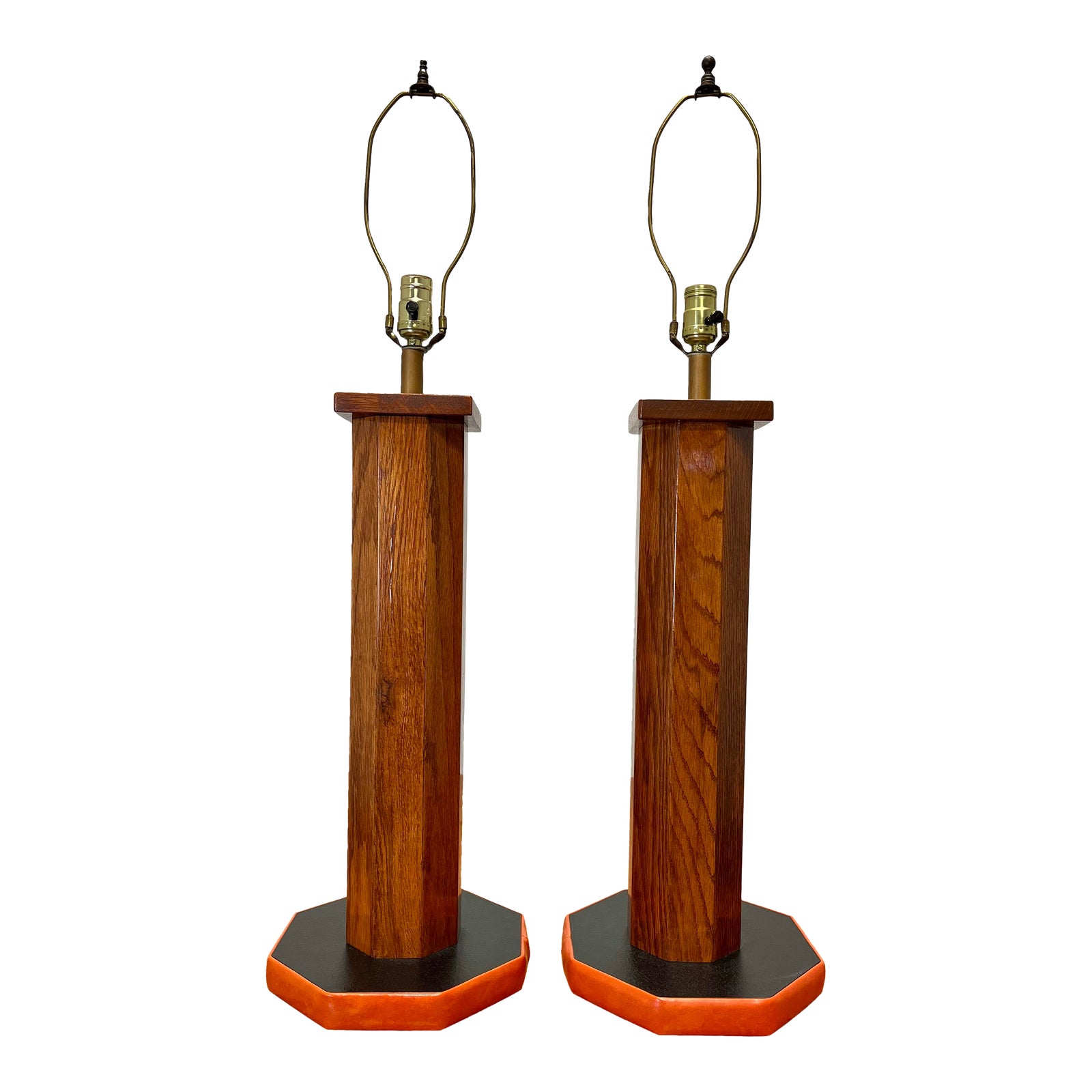 Mid Century Bespoke Wood and Vinyl Stick Lamps | Chairish