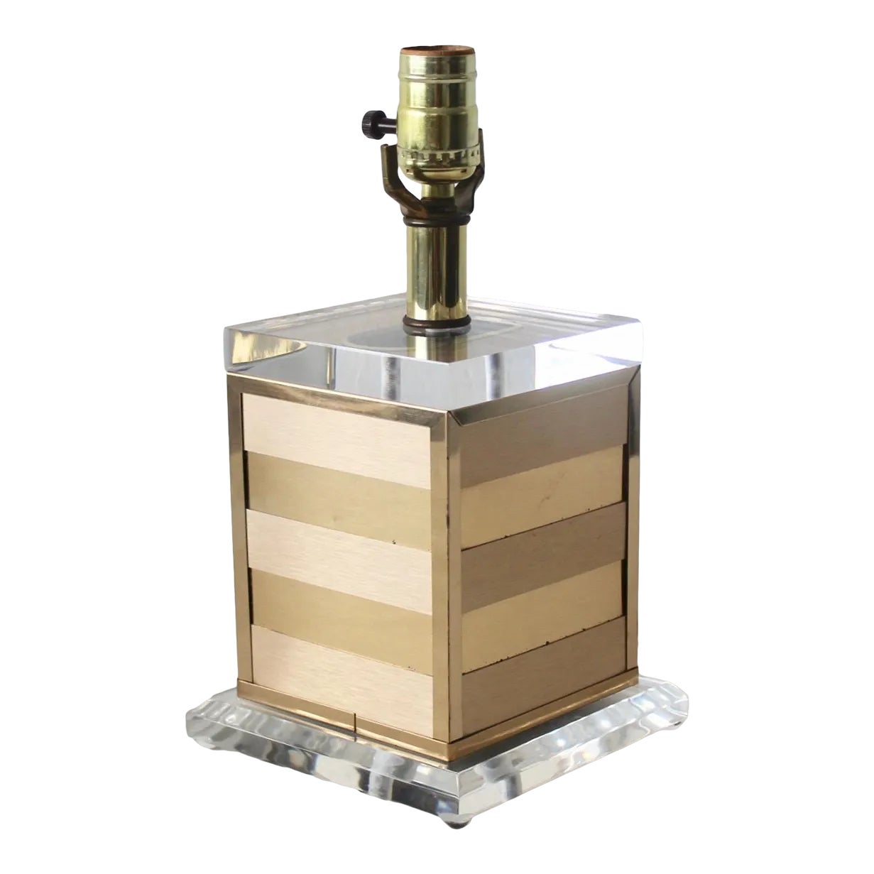 1970s Willy Rizzo Style Two Tone Gold Brass Finish Lucite Table Lamp ...