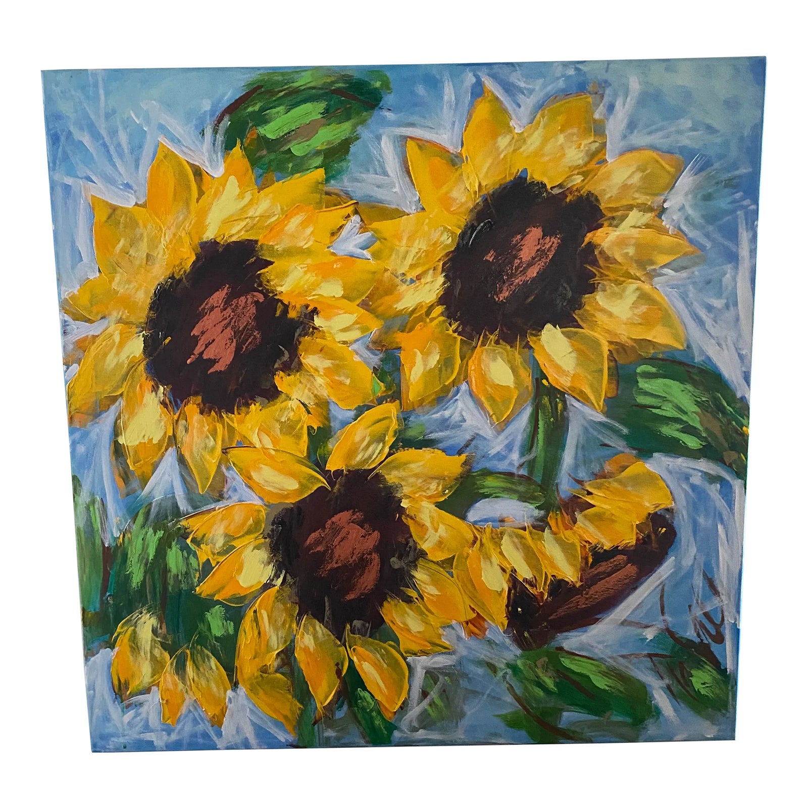 1990s Contemporary Bold Sunflower Painting | Chairish