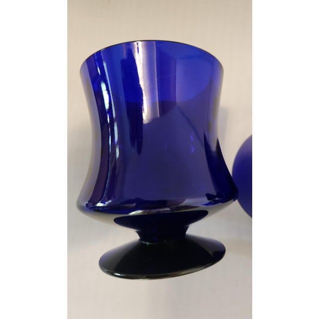 Circa 1970s Vintage Seneca Glass Co. Cobalt Blue Optic Footed Low Water ...
