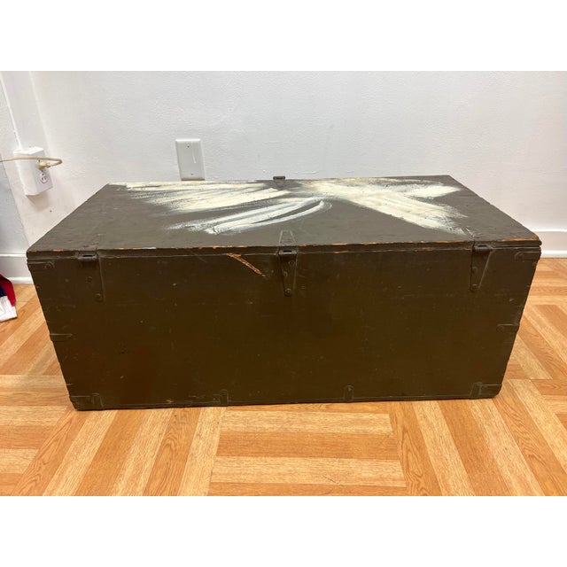 Mid 20th Century Vintage Wood Military Foot Locker Trunk With Pullout ...