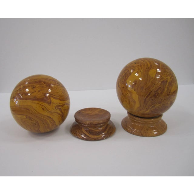 Italian Yellow Marbleized Pottery Spheres on Pedestal Bases - a Pair ...