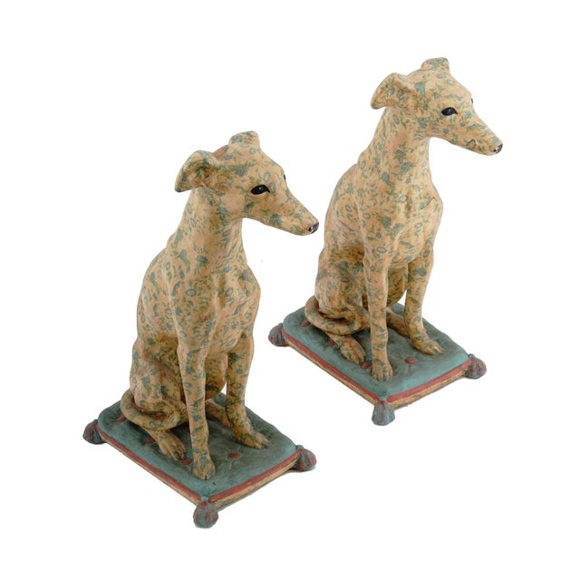 Vintage Painted Terracotta Whippet Sculptures - A Pair | Chairish
