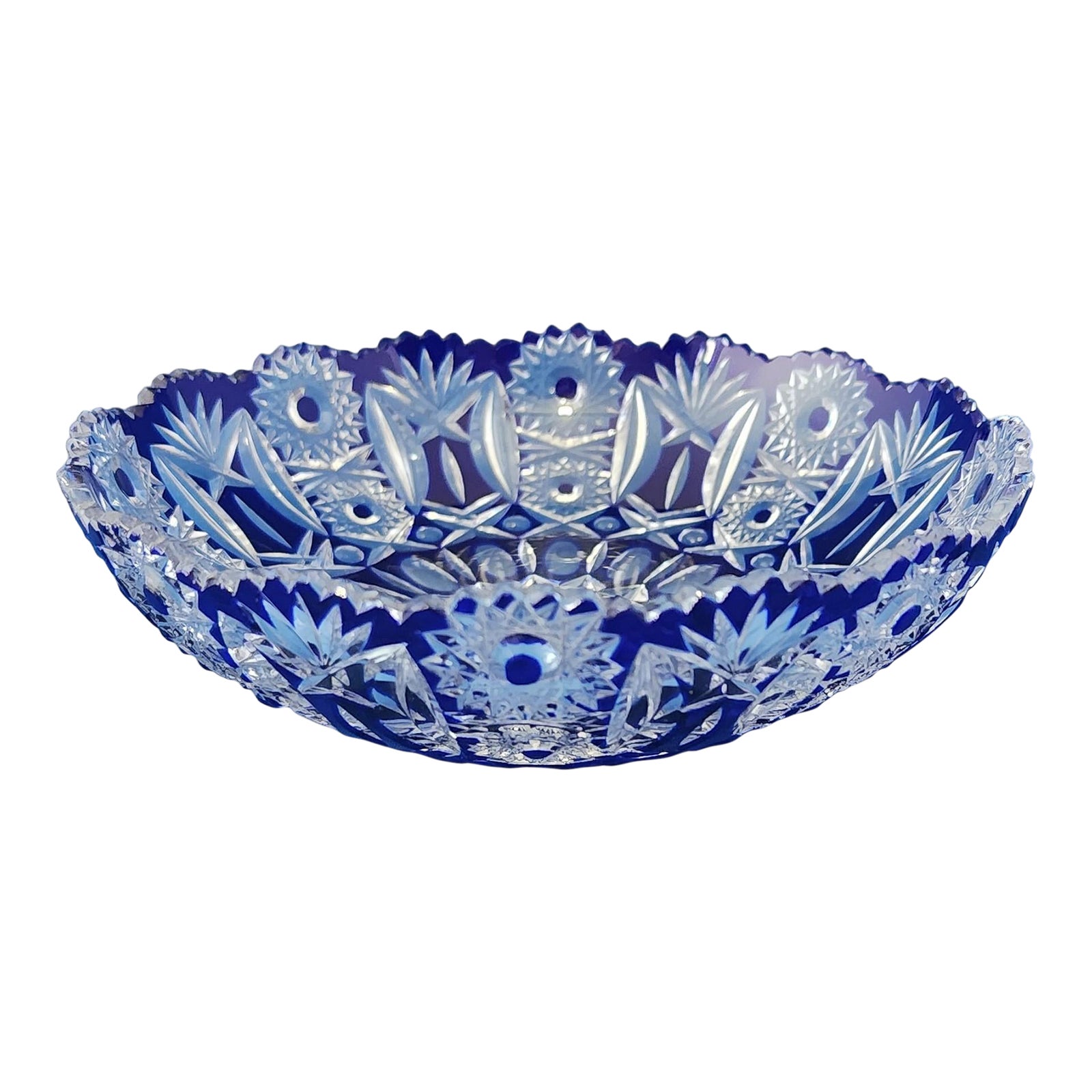 Very Fine Hungarian Cobalt Blue & Clear Cut Crystal Glass Bowl by ...