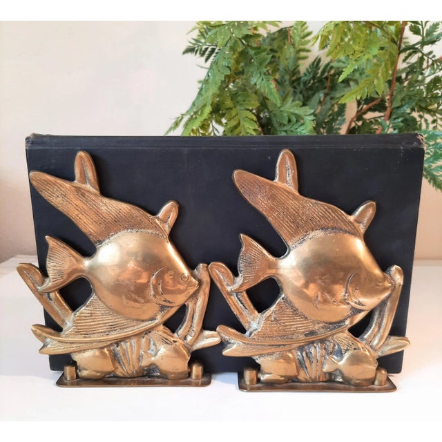 Vintage Brass Tropical Fish Folding Bookends Angelfish | Chairish