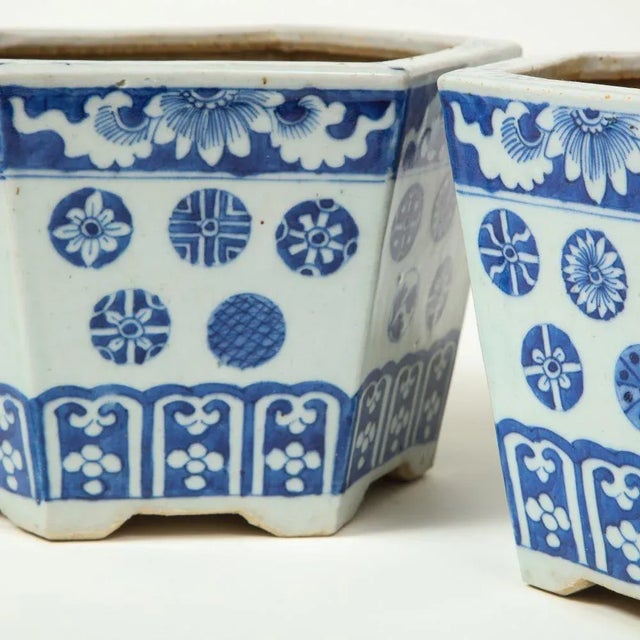 Pair of Chinese Export Blue and White Porcelain Cachepots | Chairish