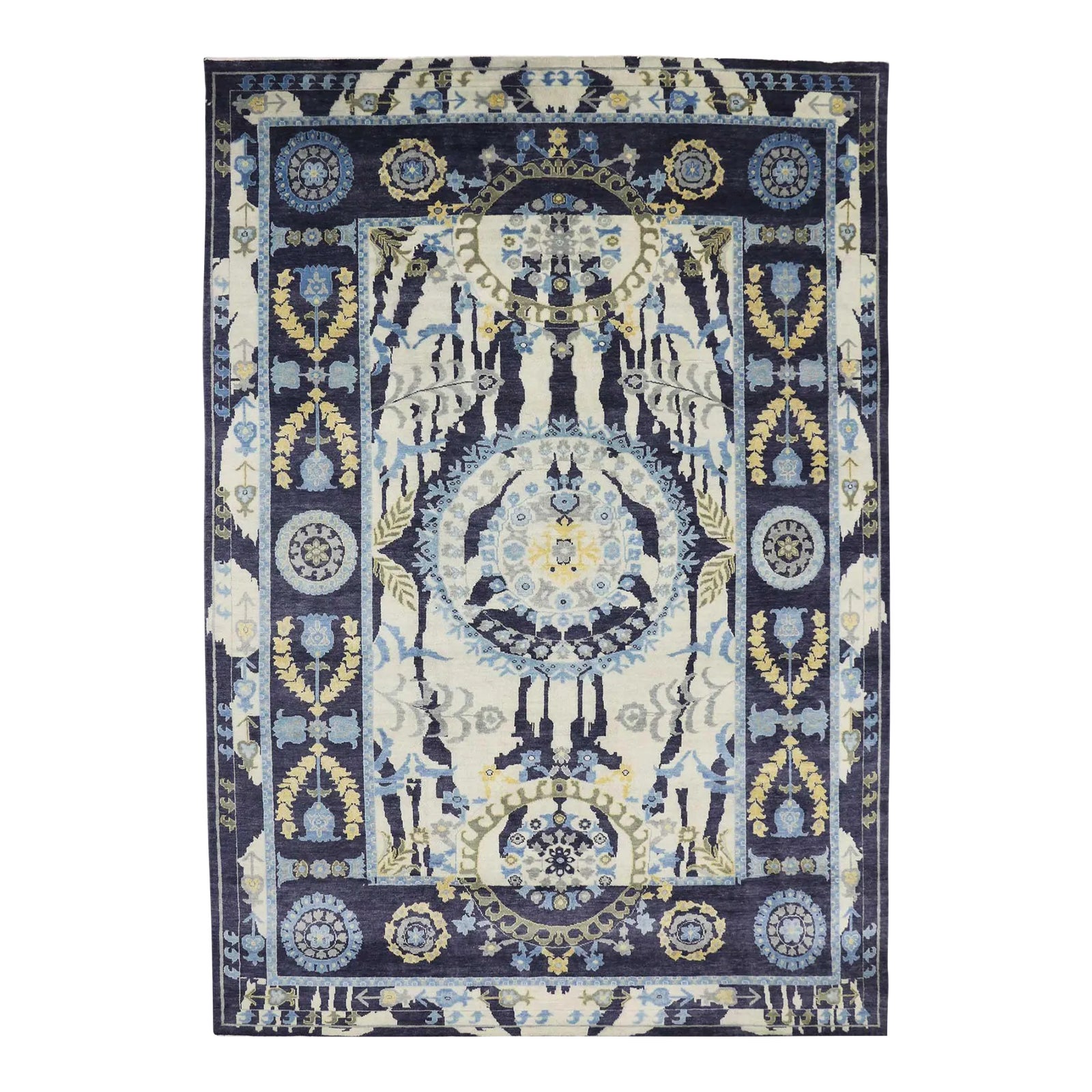 Vintage Modern Moonlit Dusk Ikat Area Rug - 09'07 X 13'10 | Chairish