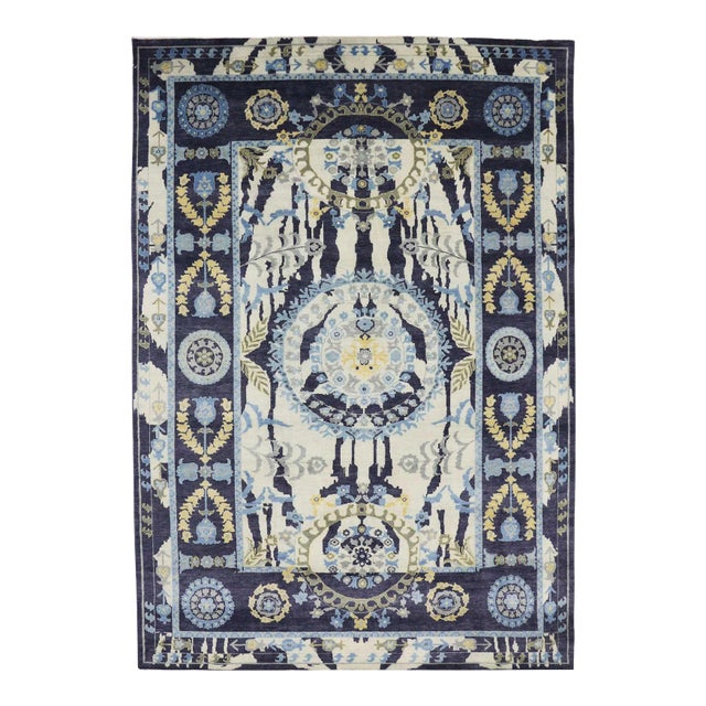 Vintage Modern Moonlit Dusk Ikat Area Rug - 09'07 X 13'10 | Chairish