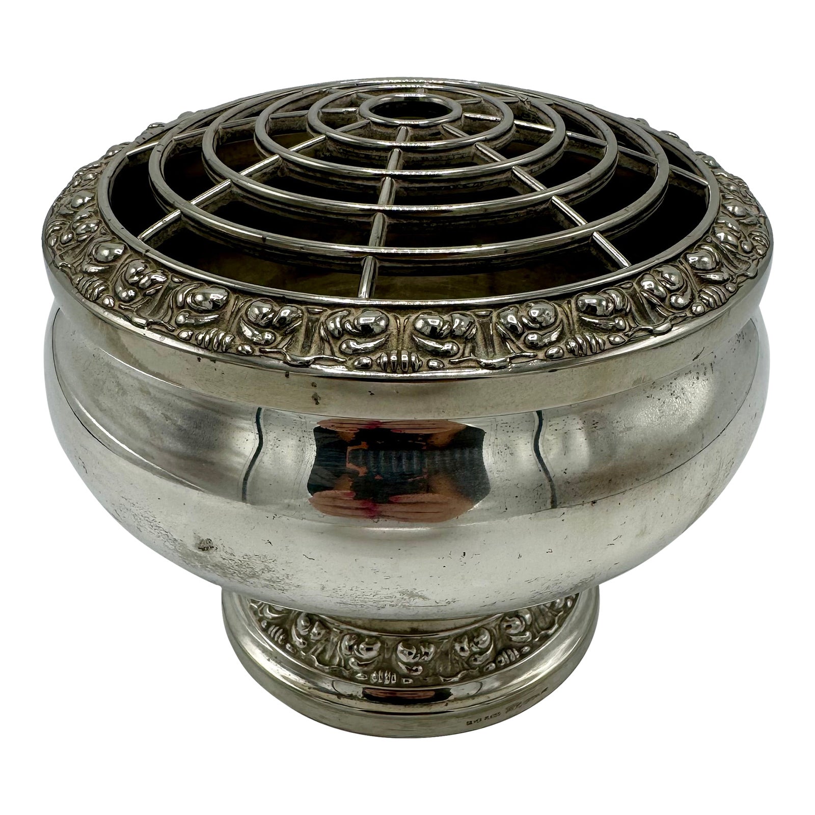 1910 Edwardian Era Silver Plated Rose Flower Frog Arranger Vase by ...